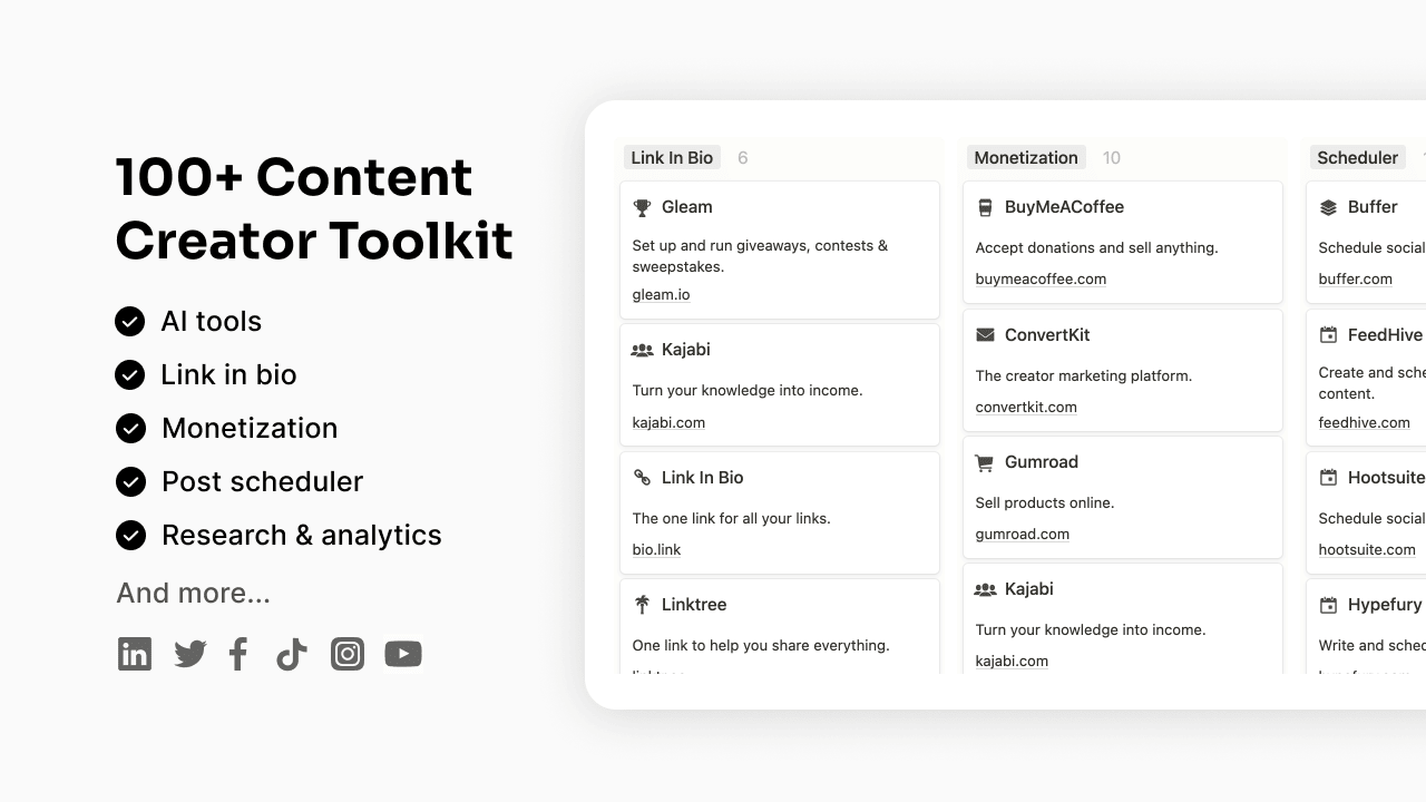 Content Creator Toolkit - Notionland Template Gallery